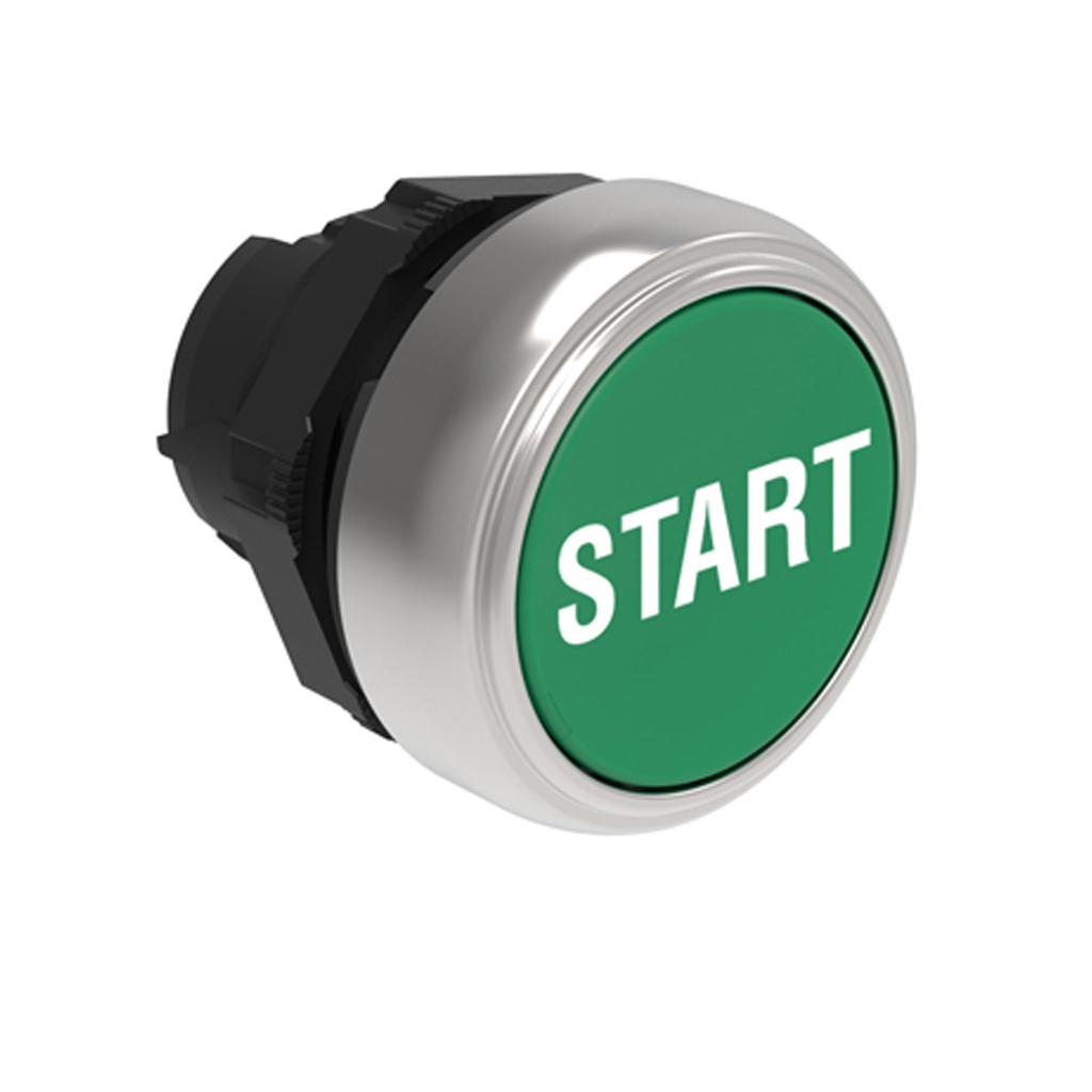 22mm Plastic Momentary START Push Button, Green, Flush | SourceASI.com